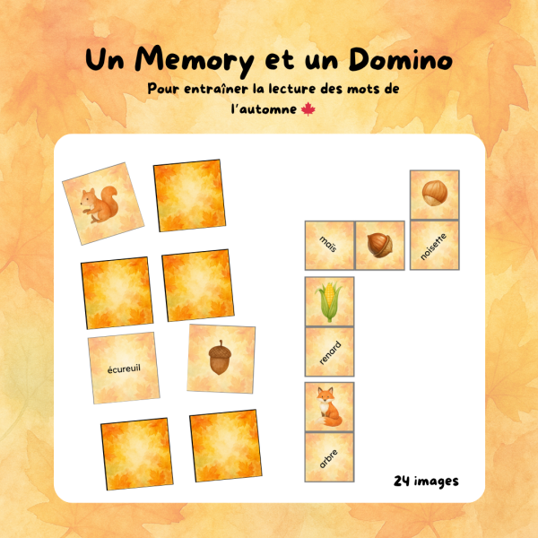 Jeux de vocabulaire Automne – Memory & Domino adaptés * L'Instant Enfantin